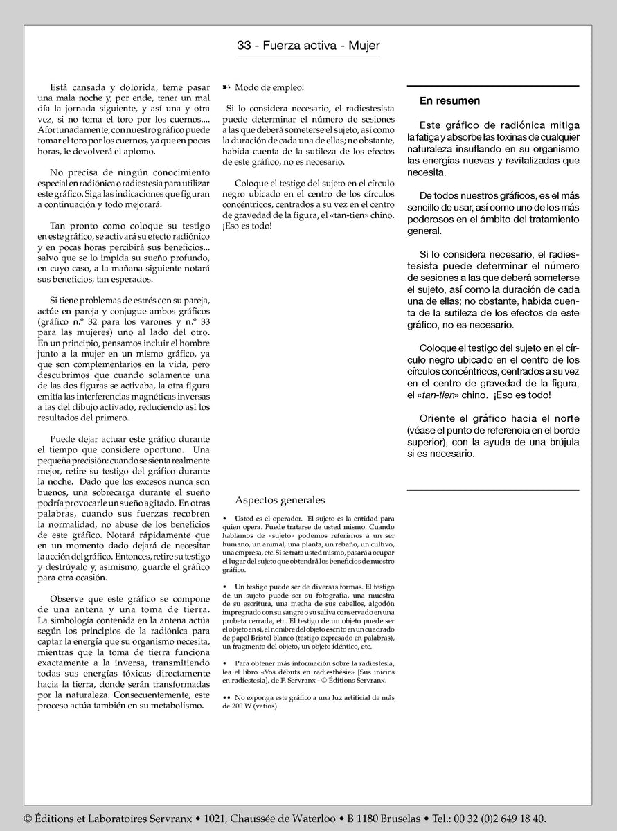 N° 33 - Acti-force - Femme: NOTICE ESPAGNOLE SOLAMENTE – Editions Servranx